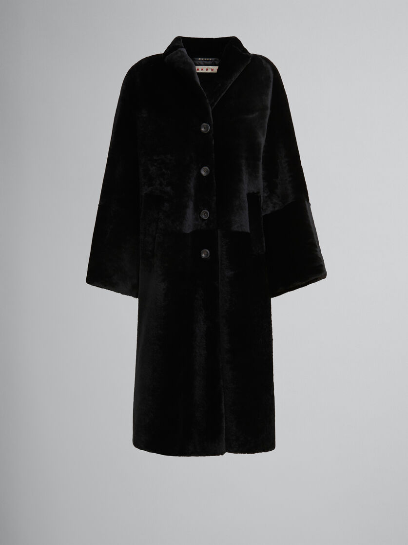 Black shaved shearling coat with padded shoulders | Marni