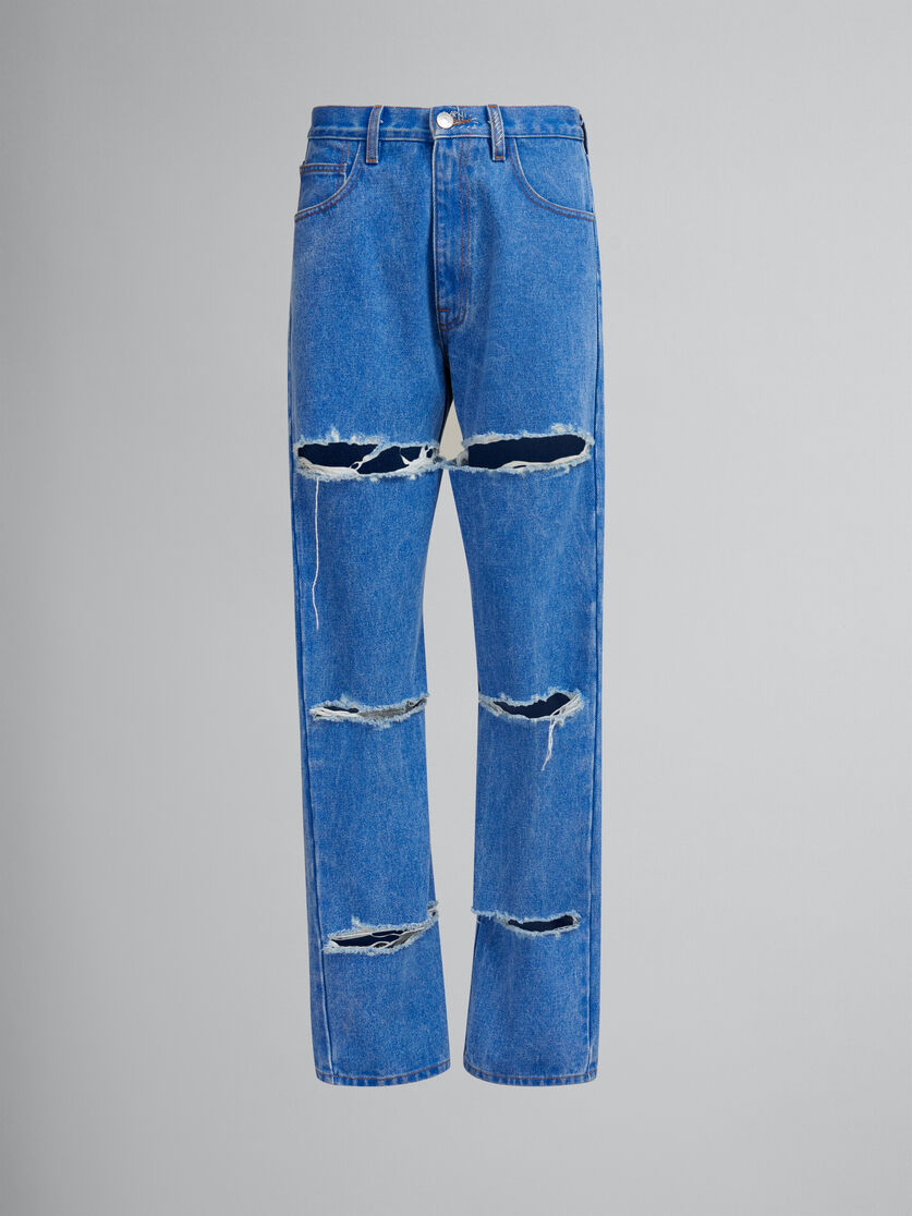 Blue organic denim slashed boyfriend jeans | Marni