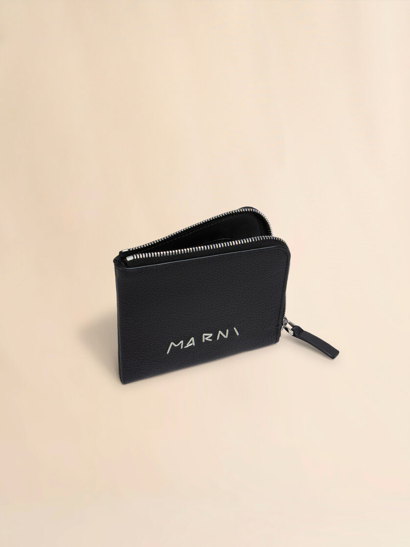 Black leather zip-around wallet with Marni mending | Marni