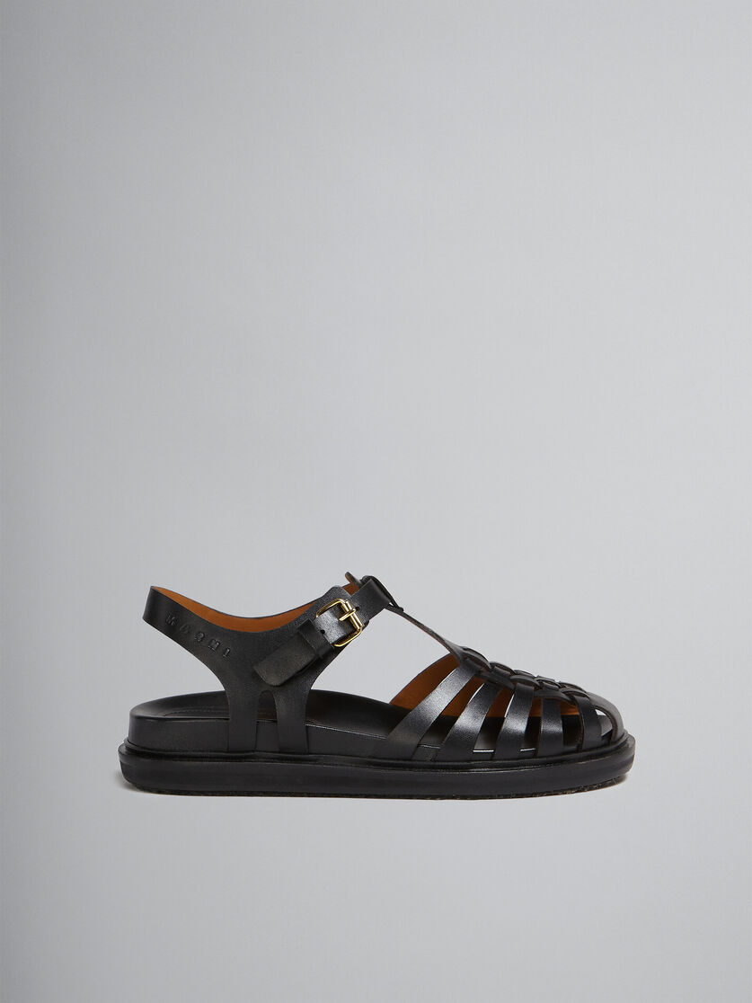 Black leather fisherman's sandal | Marni