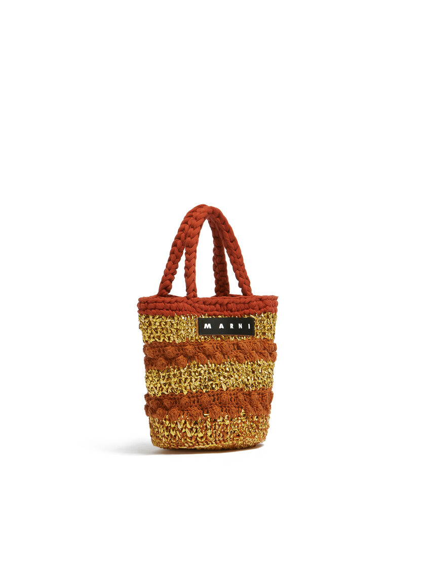 Bolso MARNI MARKET BUCKET marrón y dorado con punto pompón | Marni