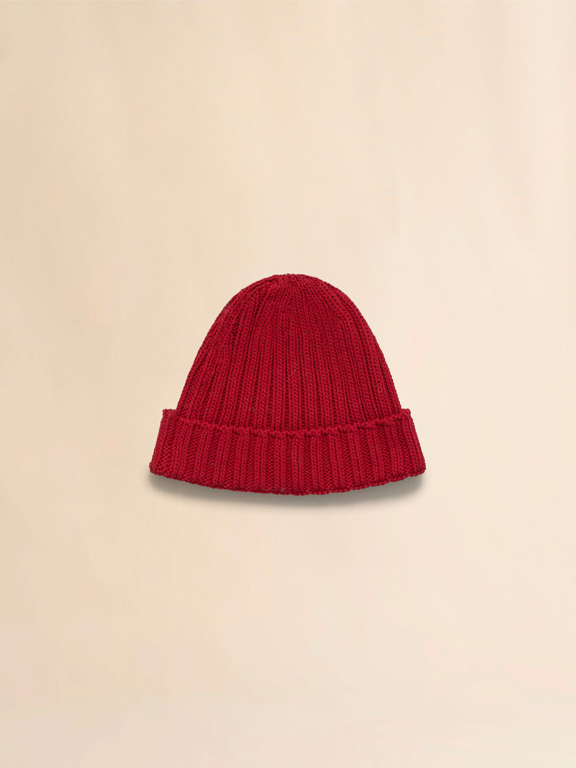 Red cotton beret with embroidered Marni logo | Marni