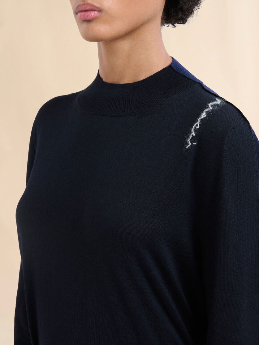 Black crew neck knitted jumper with contrasting back panel | Marni