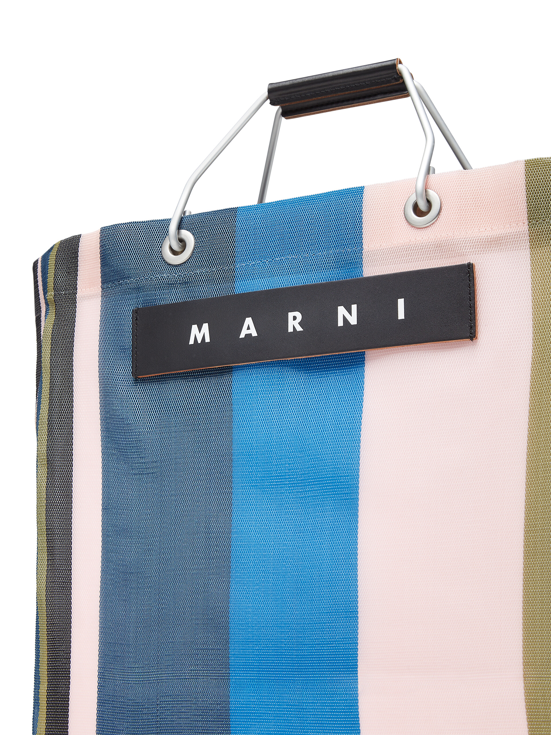 MARNI MARKET shopping bag in blue pink and green striped polyamide | Marni