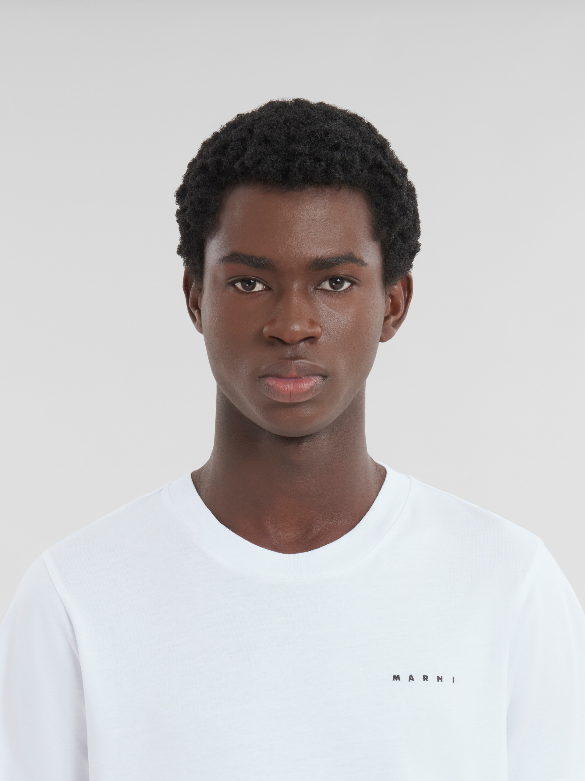 White organic cotton T-shirt with mini Marni logo | Marni