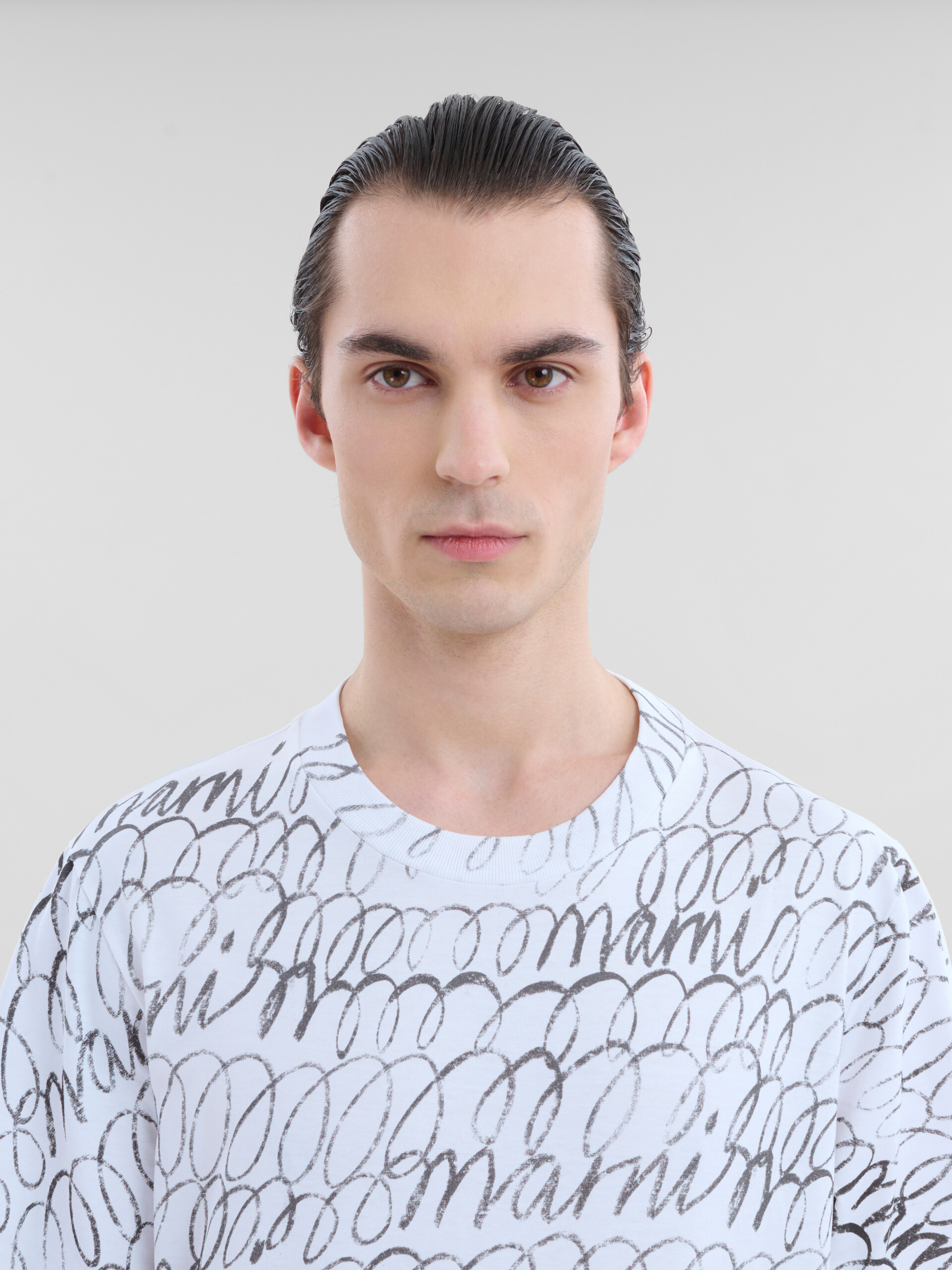 White organic cotton T-shirt with Marni Scribble motif | Marni