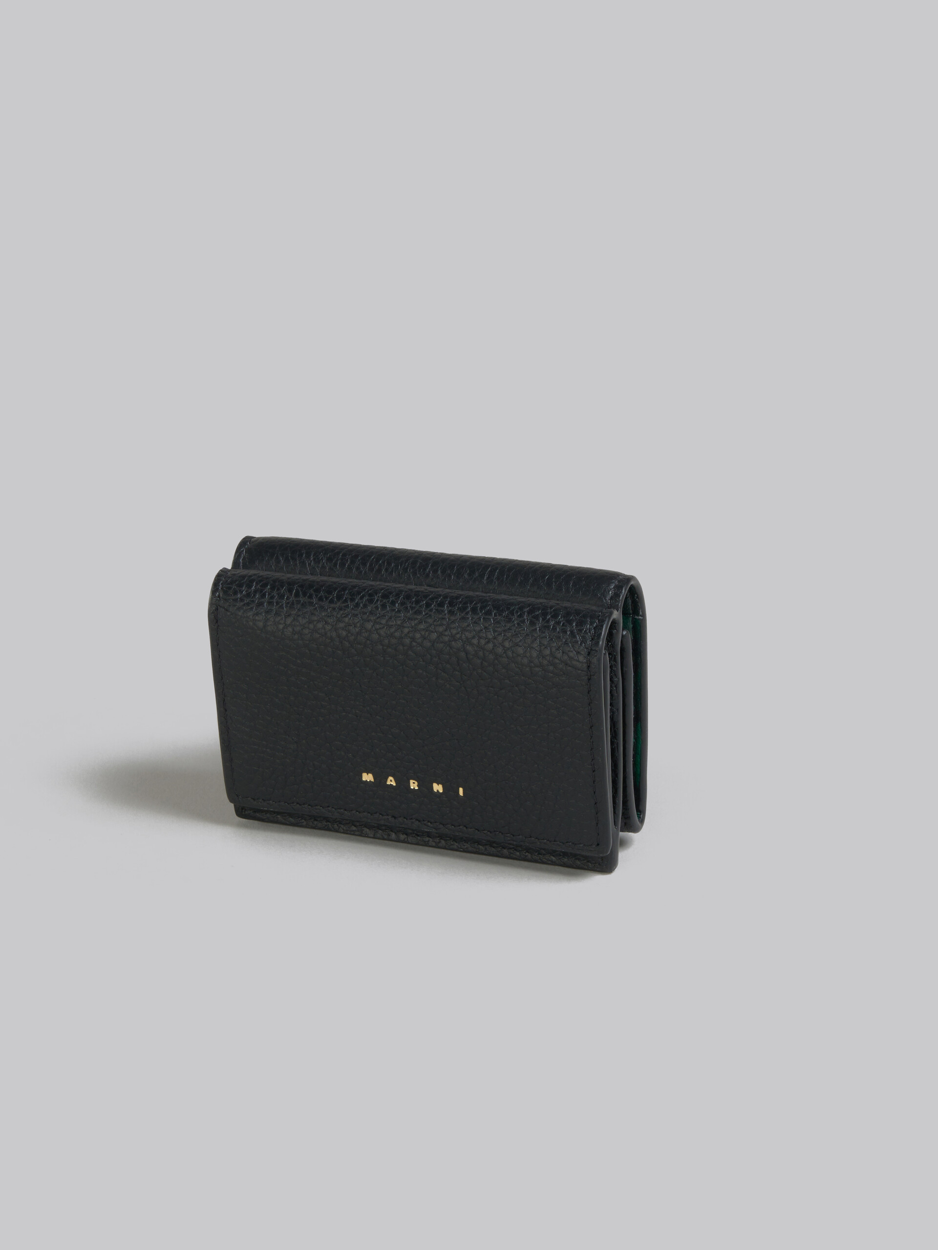 Black leather trifold Venice wallet with marbled interior | Marni