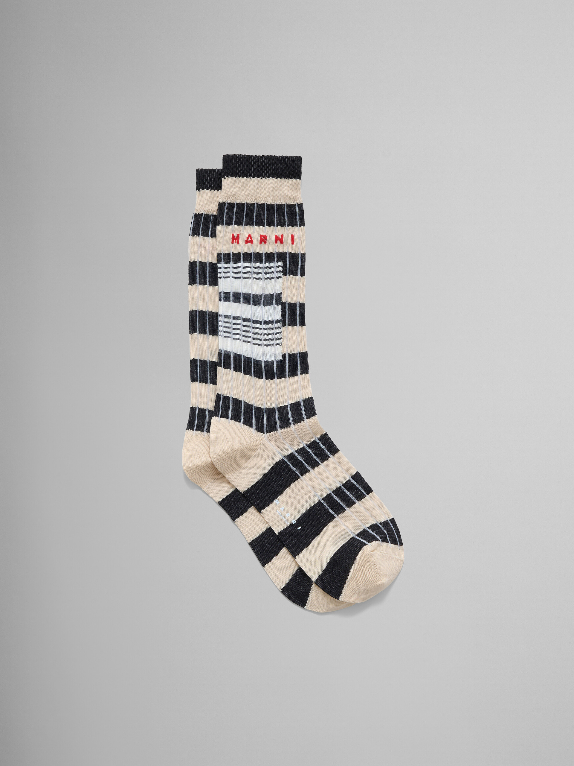 Beige ribbed cotton socks with contrast stripes | Marni