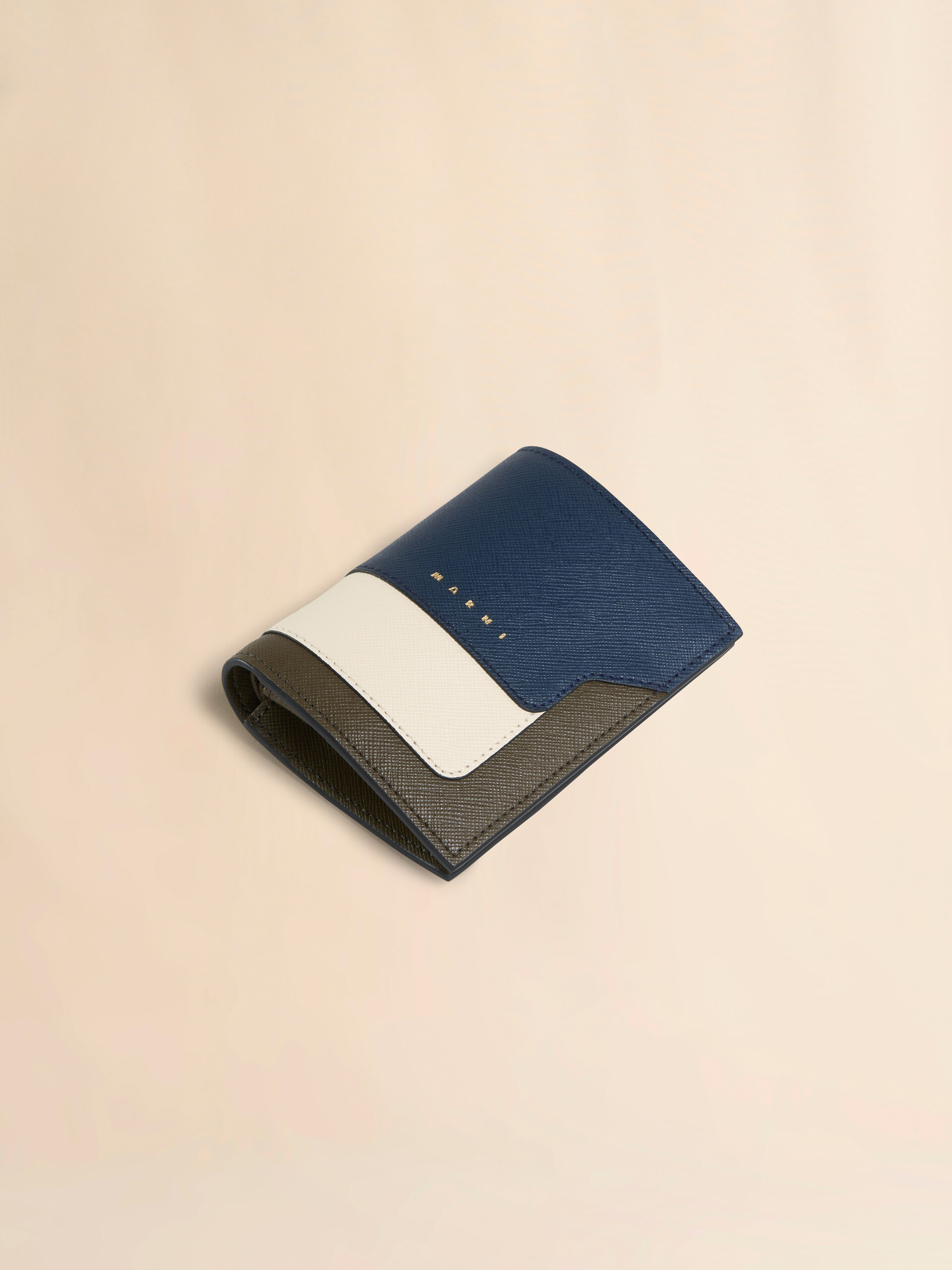 Deep blue cream and green saffiano leather bi-fold wallet | Marni