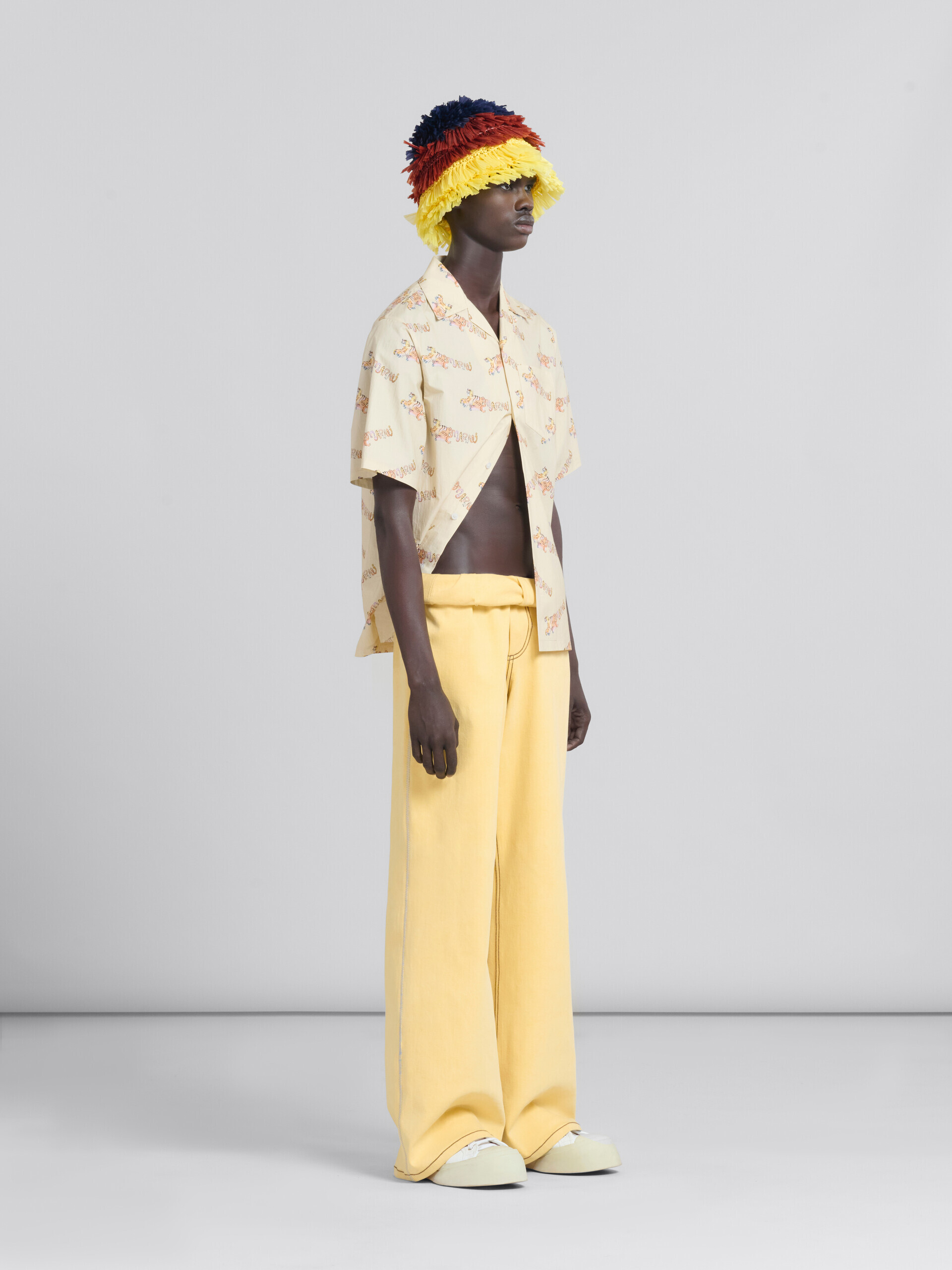 Chemise col bowling en coton organique beige avec motif | Marni