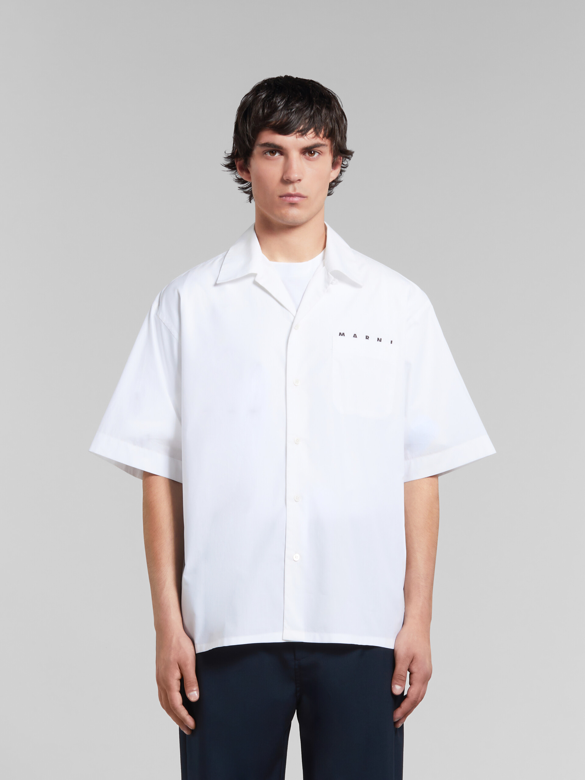 White poplin logo bowling shirt | Marni