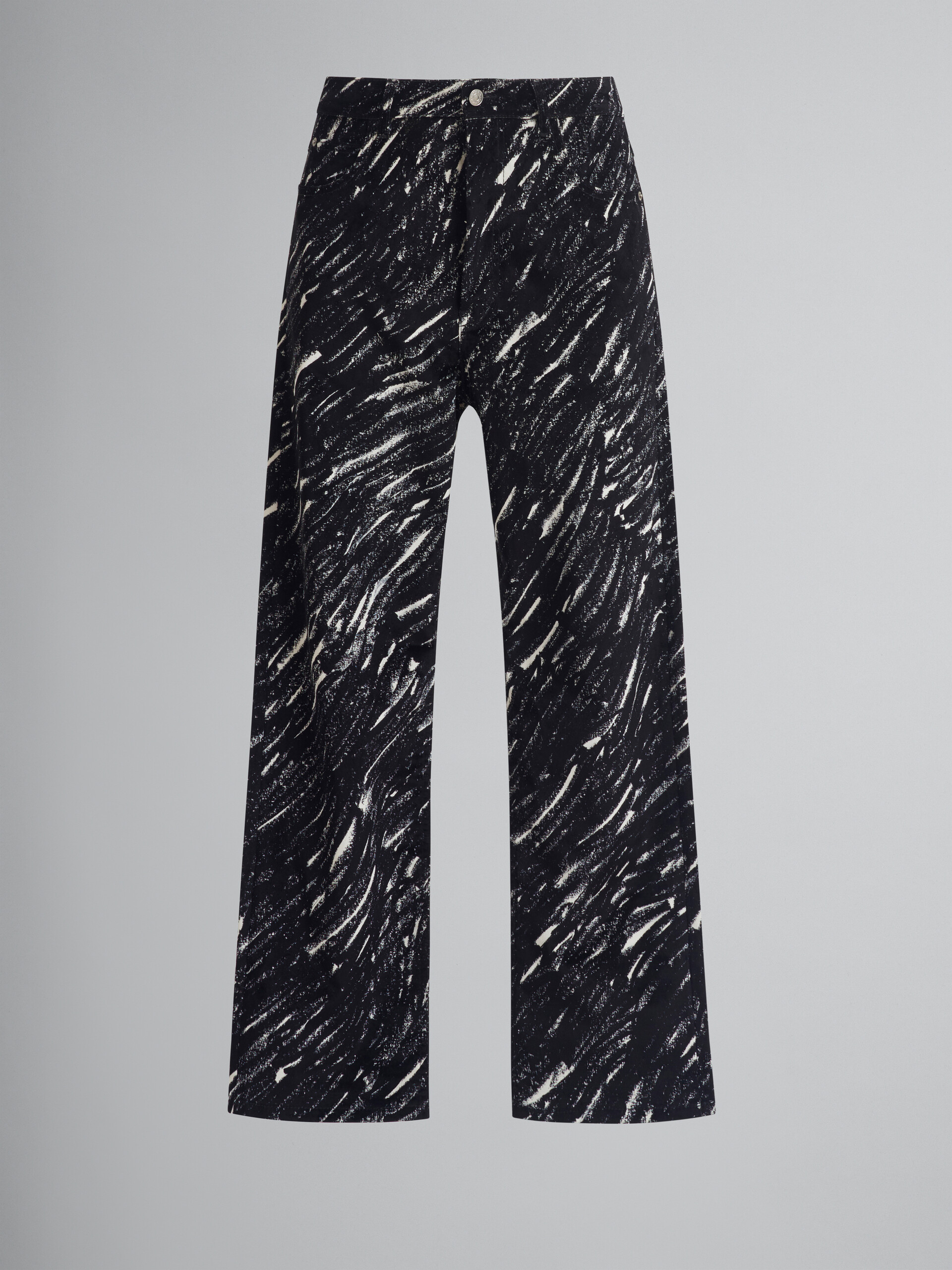 Black flocked denim wide-leg jeans with Crayon print | Marni