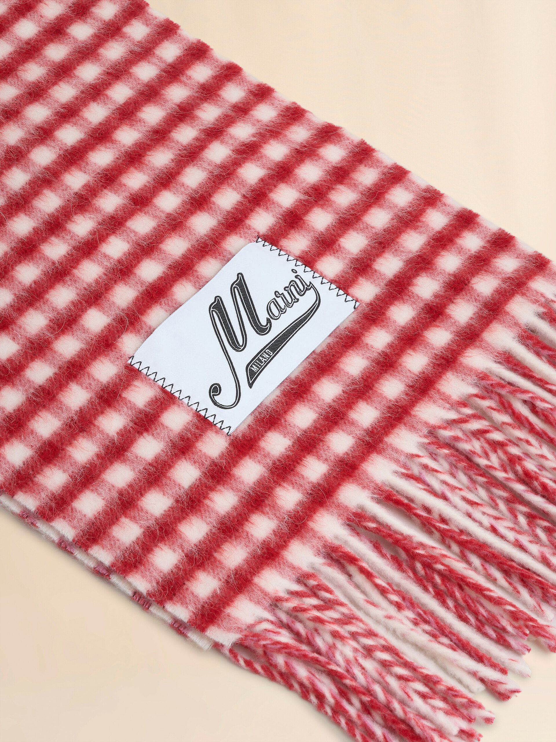 Double check wool and mohair red and white scarf | Marni