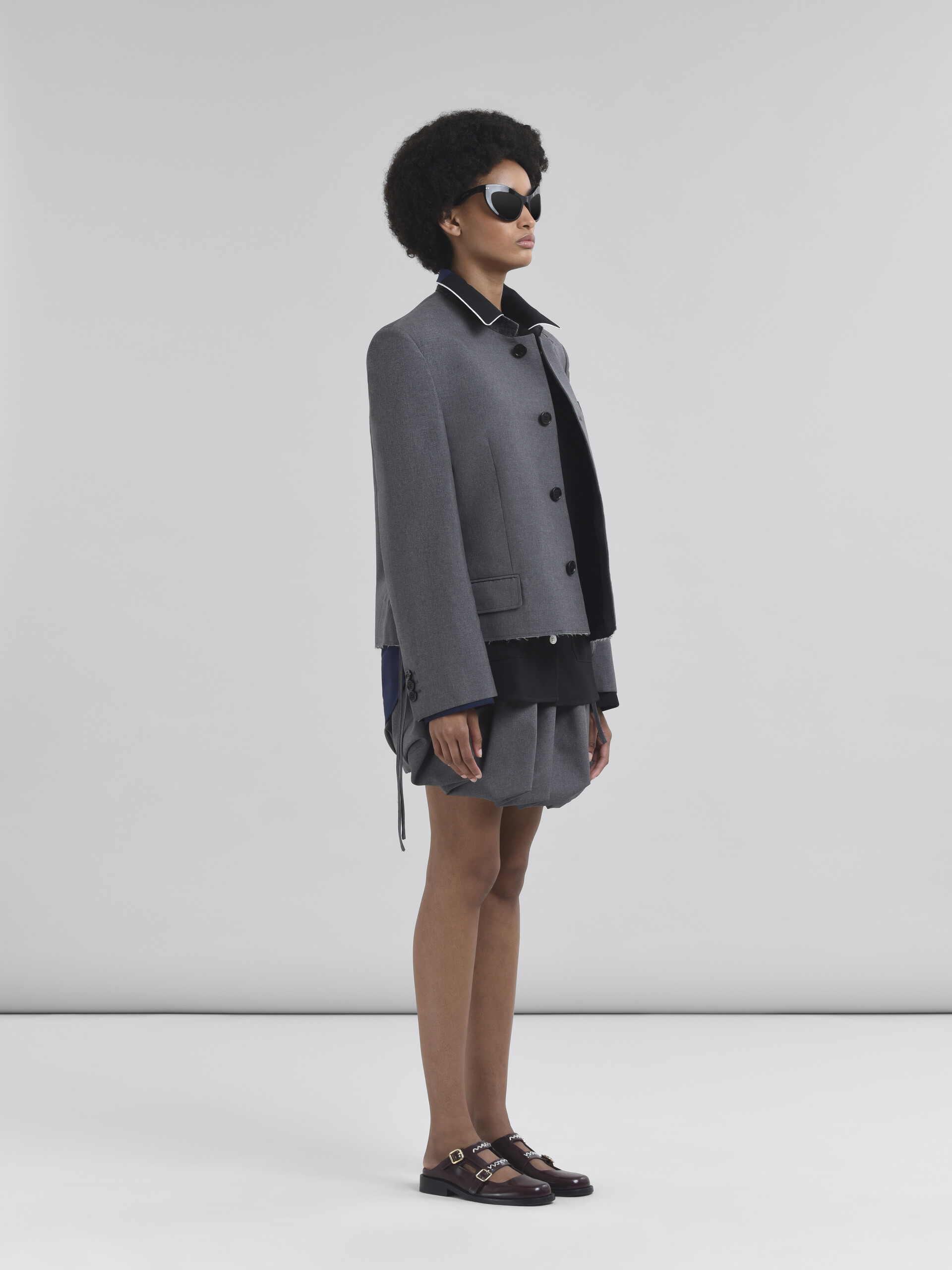 Camisa estilo pijama de lana negra con espalda en contraste | Marni