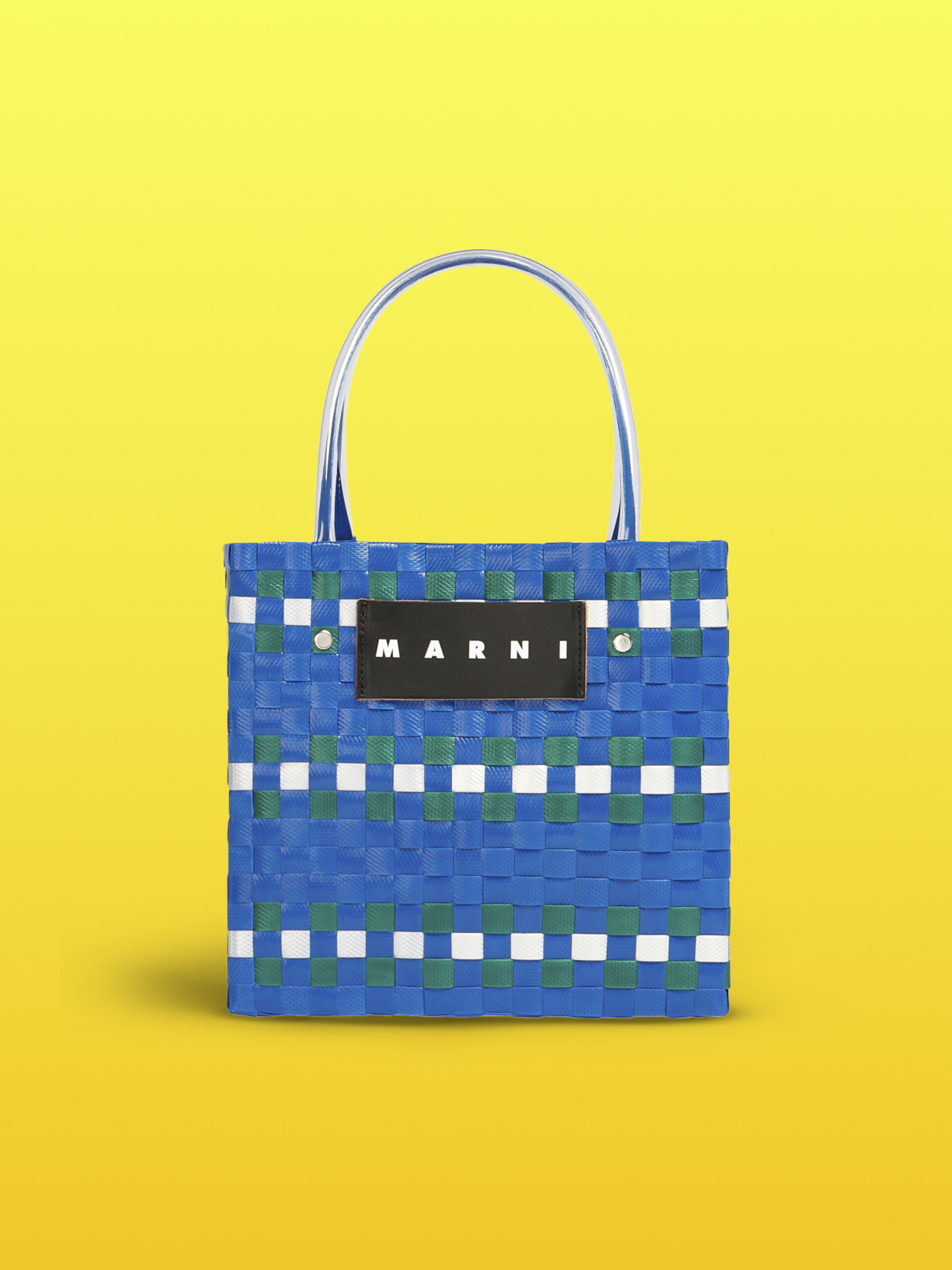 MARNI MARKET BASKET bag in multicolor blue stripe woven material | Marni
