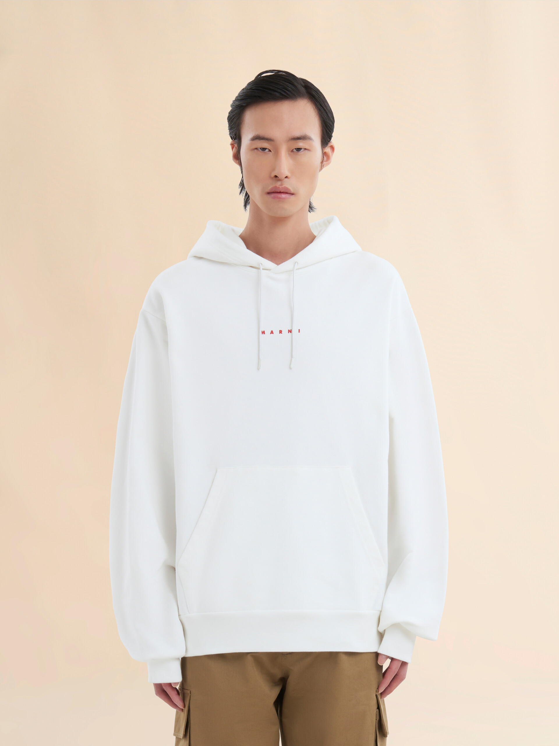 White bio cotton hoodie with Marni print | Marni