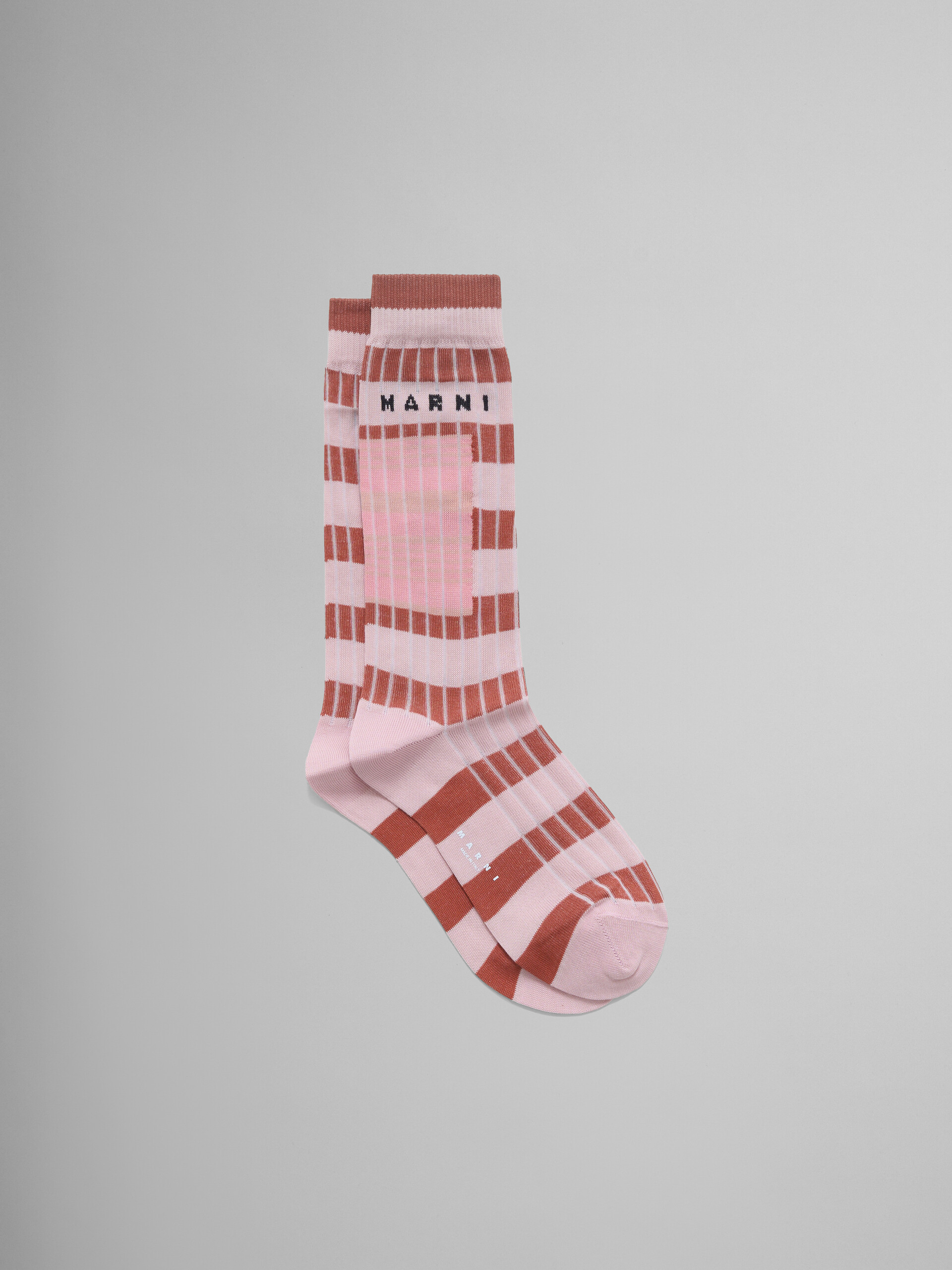 Pink ribbed cotton socks with contrast stripes | Marni