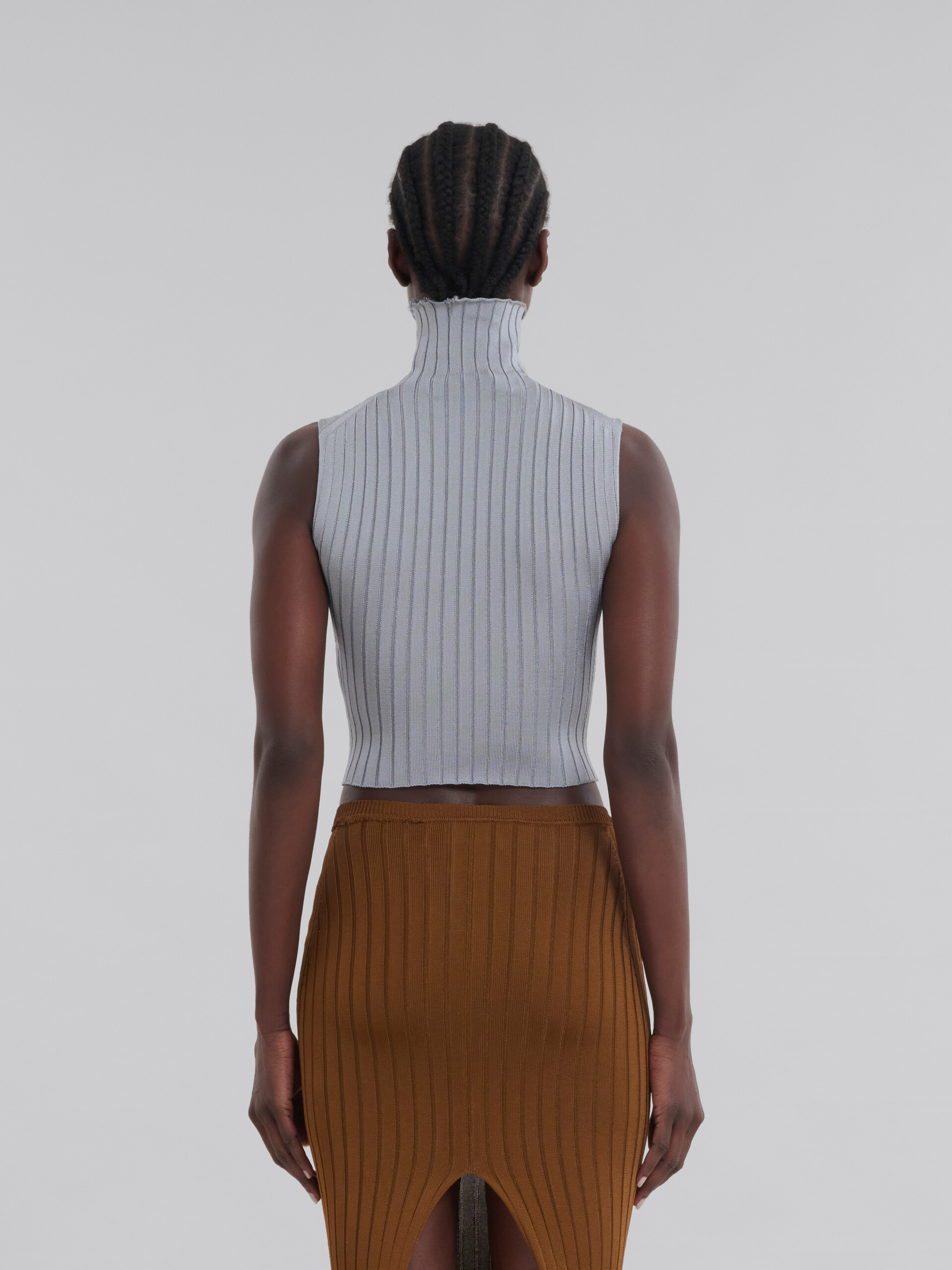 Grey ribbed viscose turtleneck vest | Marni