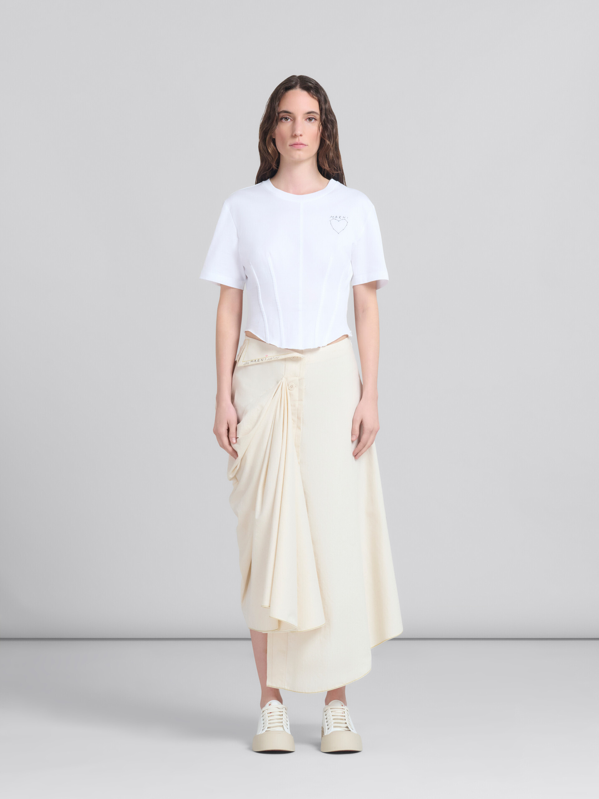 Jupe asymétrique en toile de coton organique beige clair | Marni