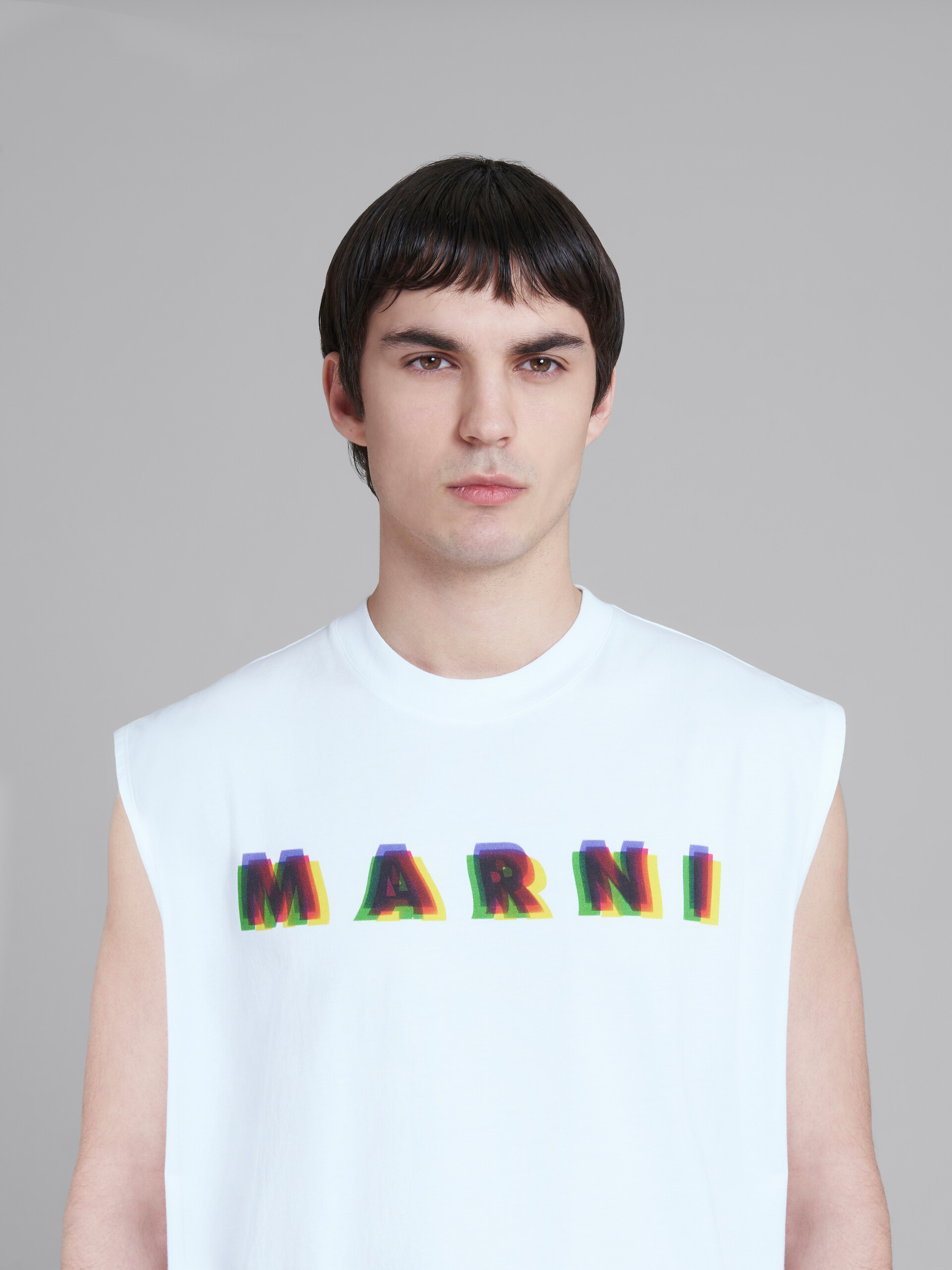 3d Marni 프린트 장식 화이트 코튼 슬리브리스 티셔츠 Marni