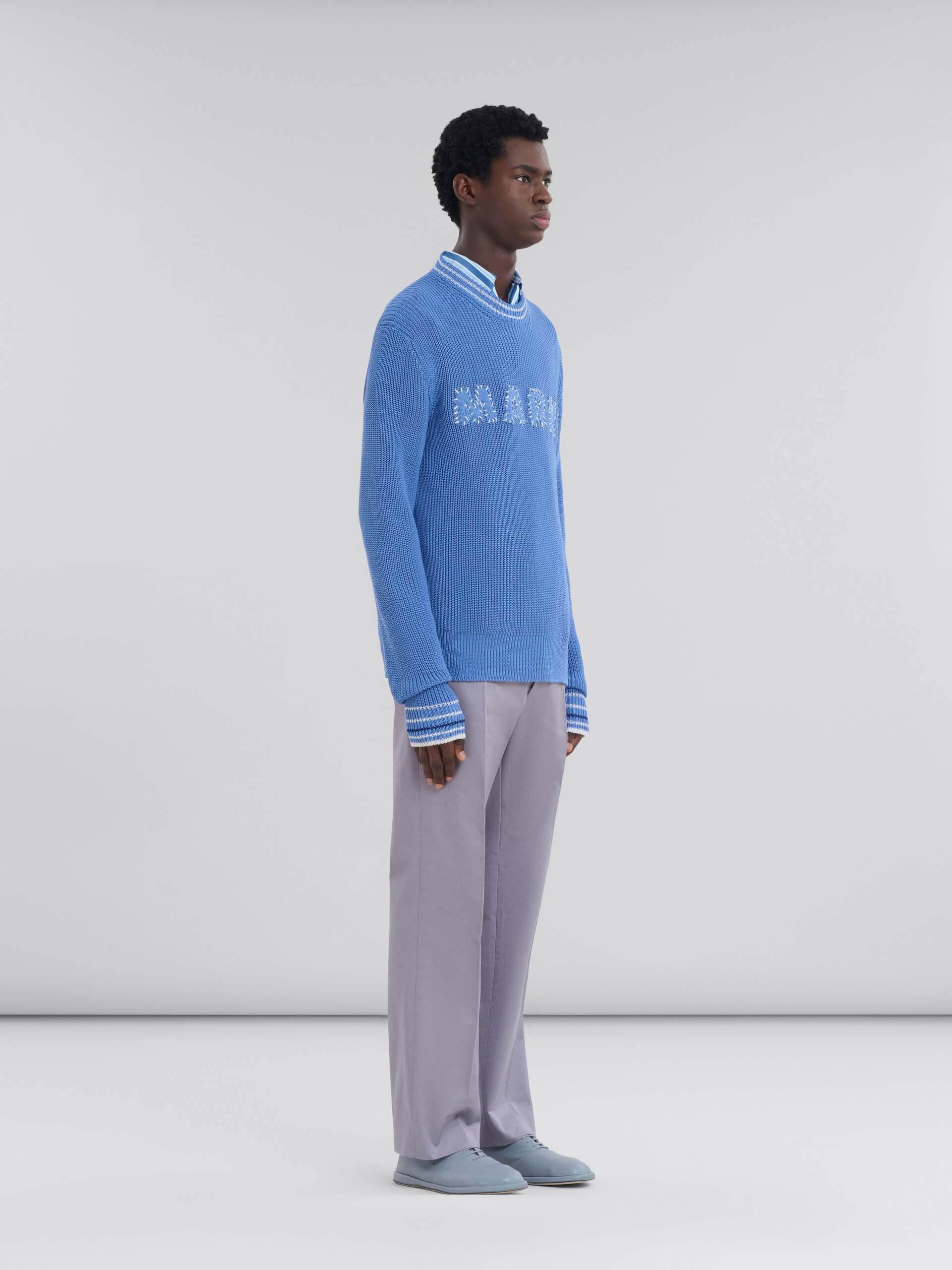 Blue cotton jumper with Marni patches | Marni