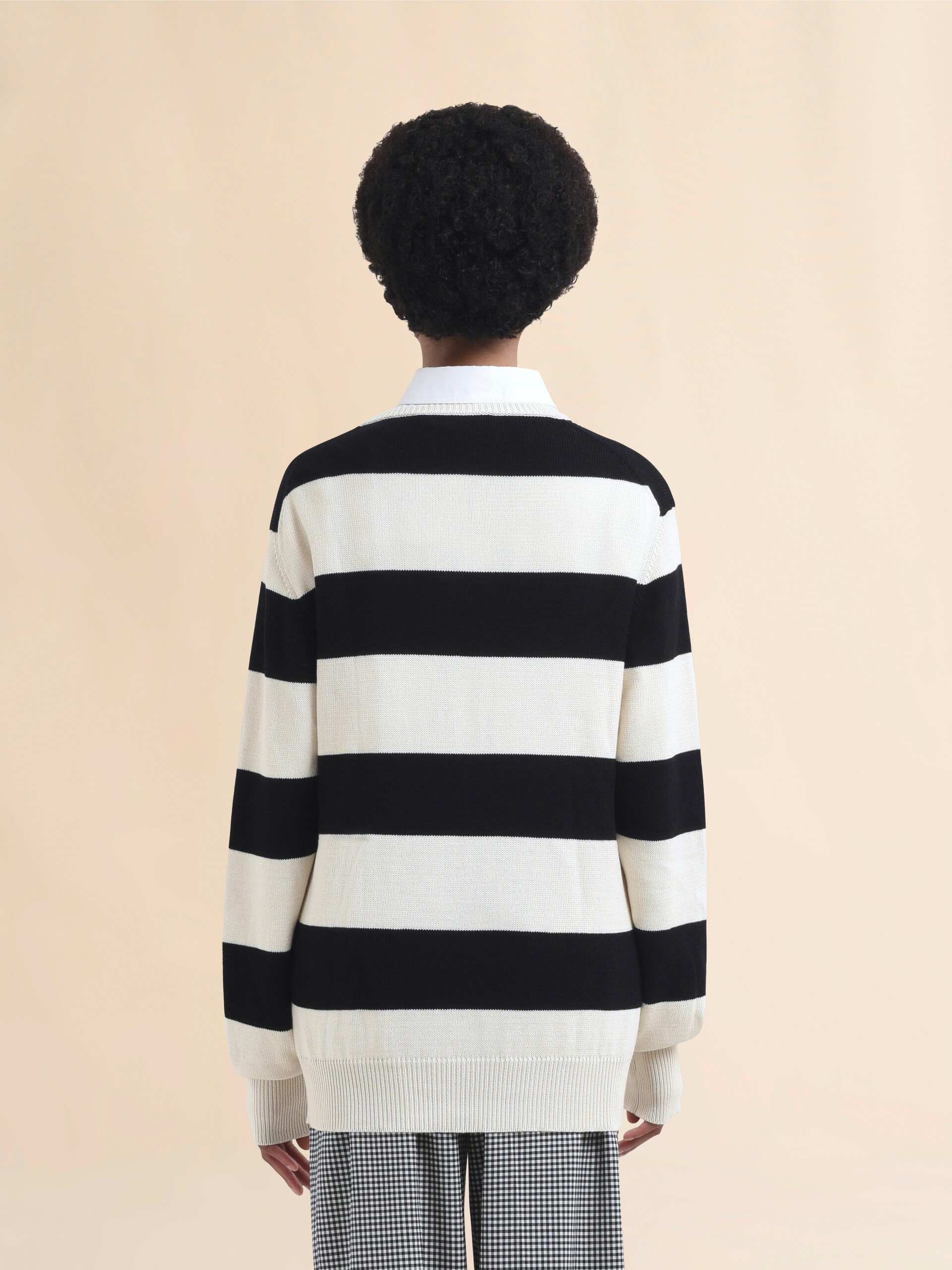 Schwarz-weiß gestreifter Pullover aus Baumwolle mit Argyle-Muster | Marni